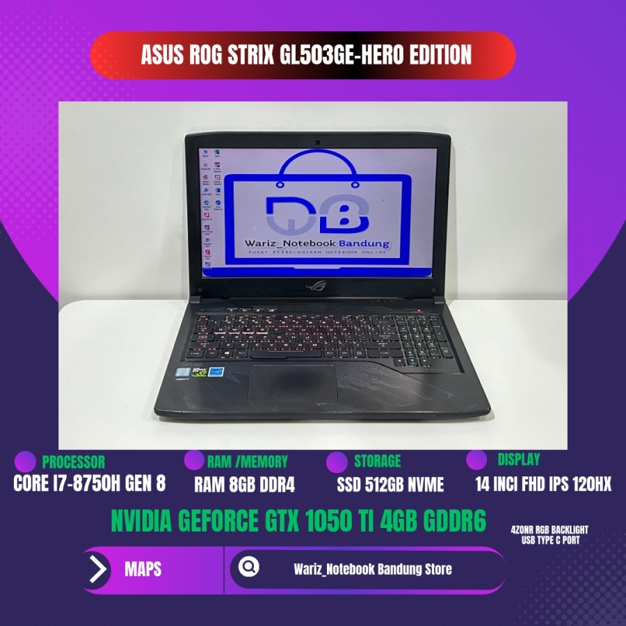 Jual ASUS ROG STRIX GL503GE HERO EDITION CORE I7-8750H NVIDIA GTX 1050 ...