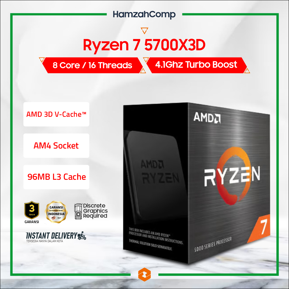 Jual AMD Ryzen 7 5700X3D 3.0Ghz Up to 4.1Ghz 96MB Cache Box Tanpa CPU ...