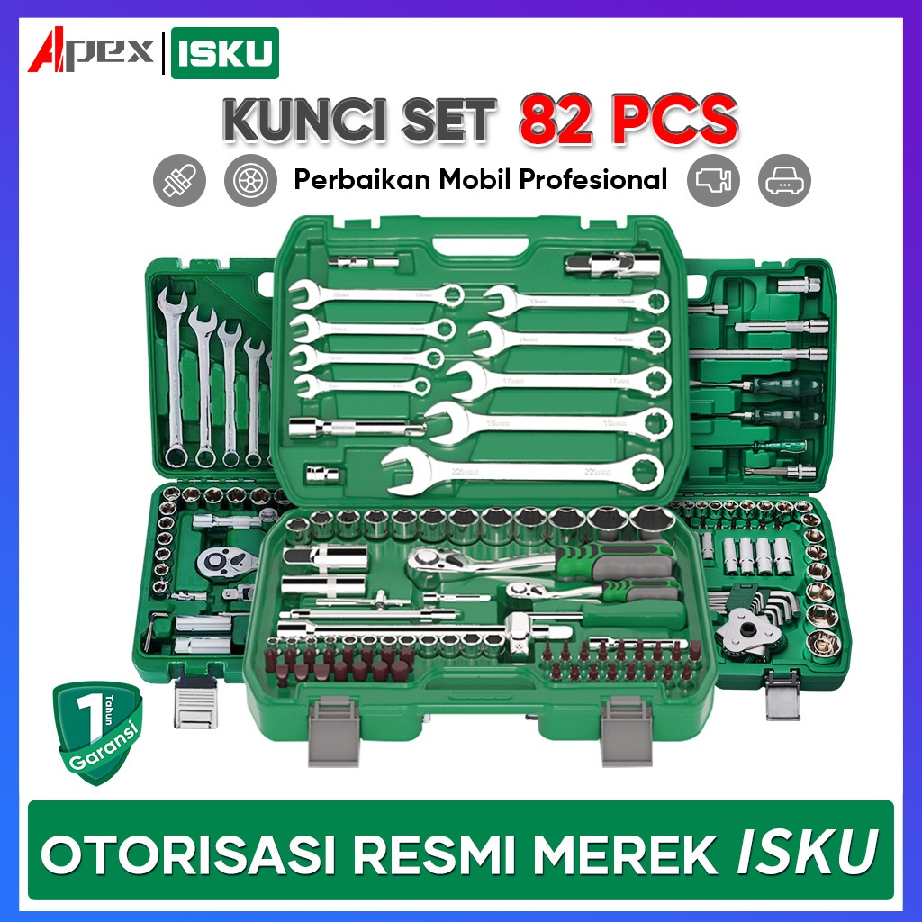 Jual ISKU Kunci Shock Set 37 61 82pcs/Full Lengkap Socket Toolkit Termasuk Kunci Pas Ring Set ...