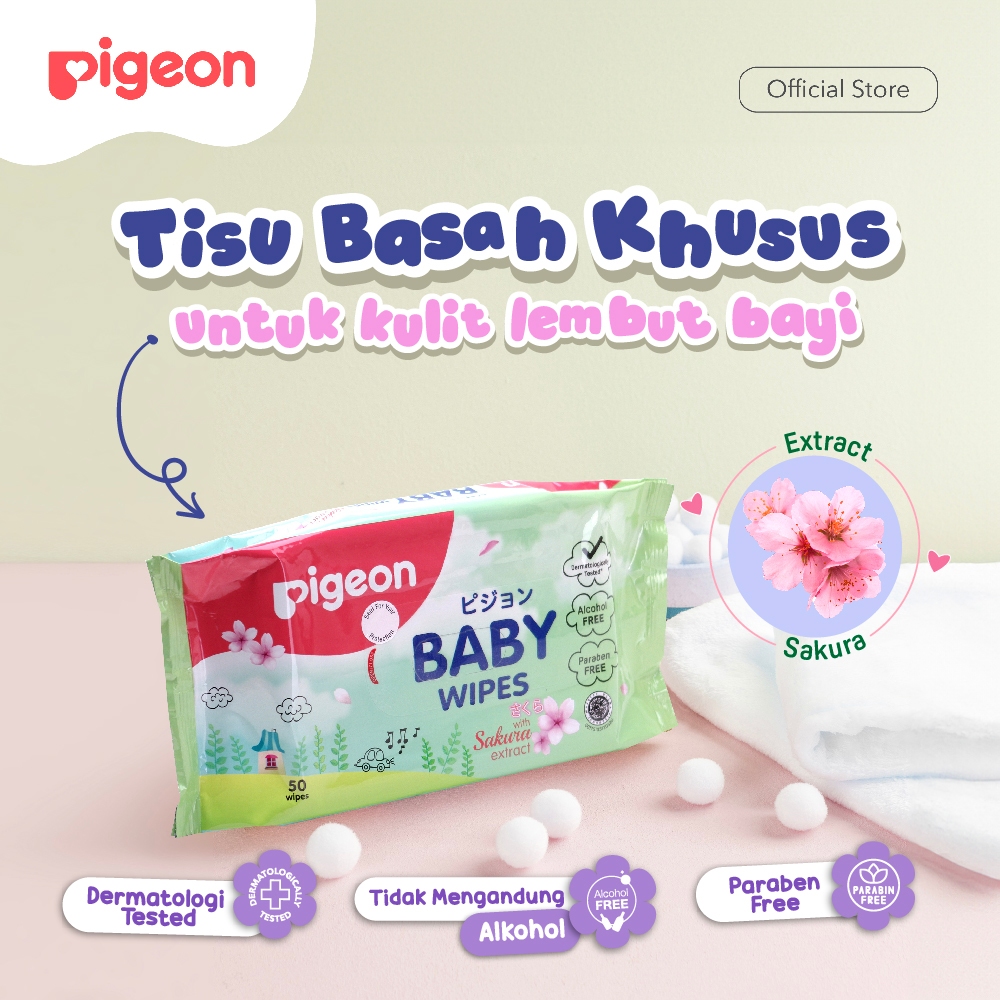 Jual PIGEON Baby Wipes Sakura 50's | Tisu Basah Bayi | Shopee Indonesia