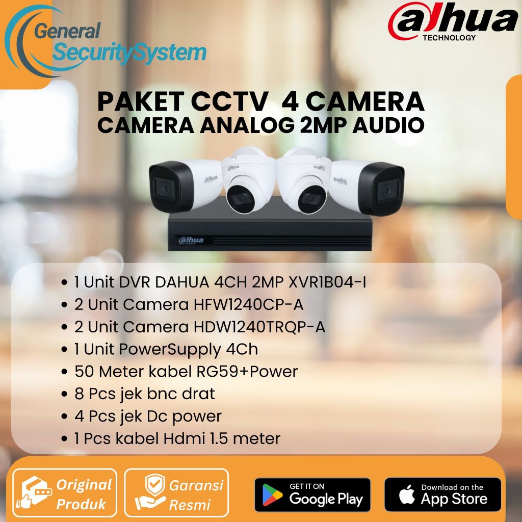 Jual DAHUA ANALOG PAKET CCTV DAHUA 4CAMERA AUDIO 2MP Built-in-mic | Shopee Indonesia