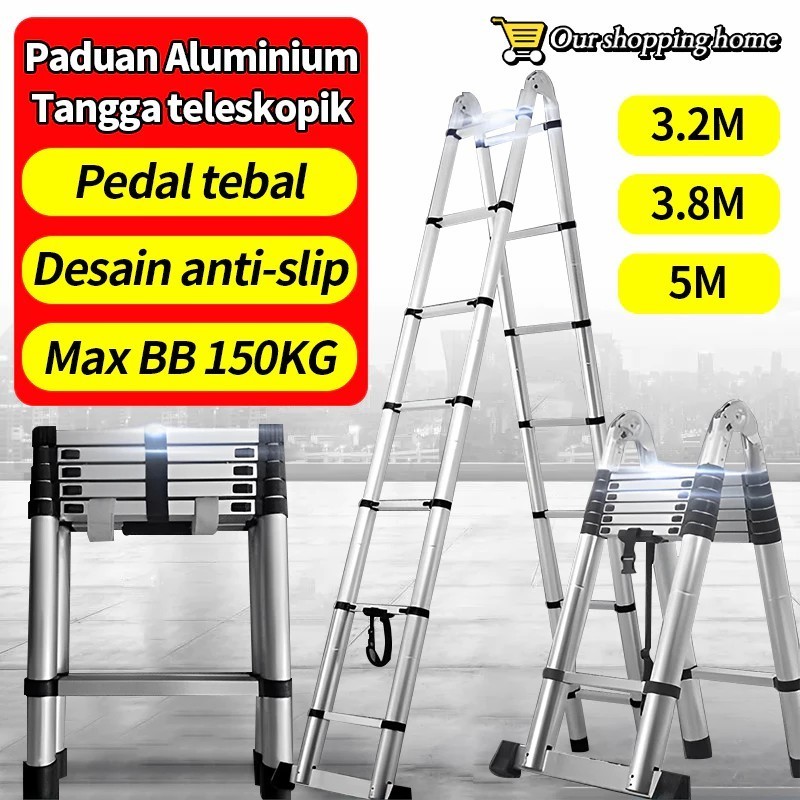 Jual Tangga Lipat Aluminium Teleskopik Double Telescopic Ladder 3.2M/3 ...