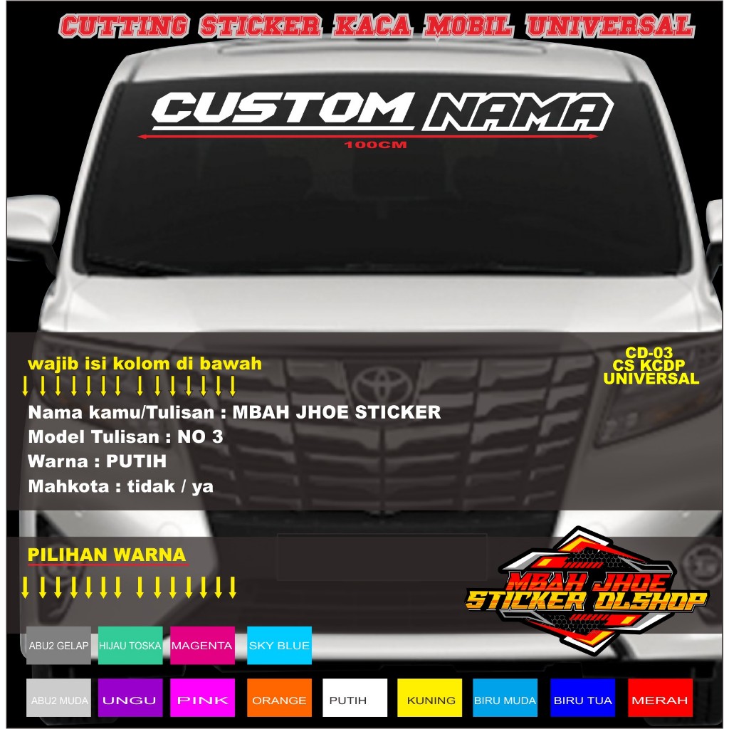 Jual CUTTING STICKER CUSTOM NAMA SUKA SUKA BUAT KACA MOBIL MOTOR DAN ...