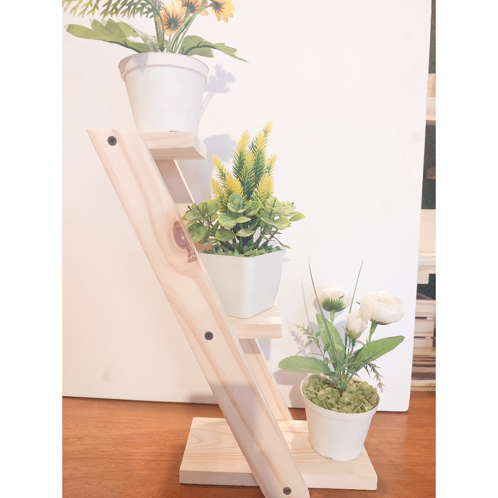 Jual Rak Bunga Tiga Susun Miring, tempat rak pot kaktus kayu minimalis ...