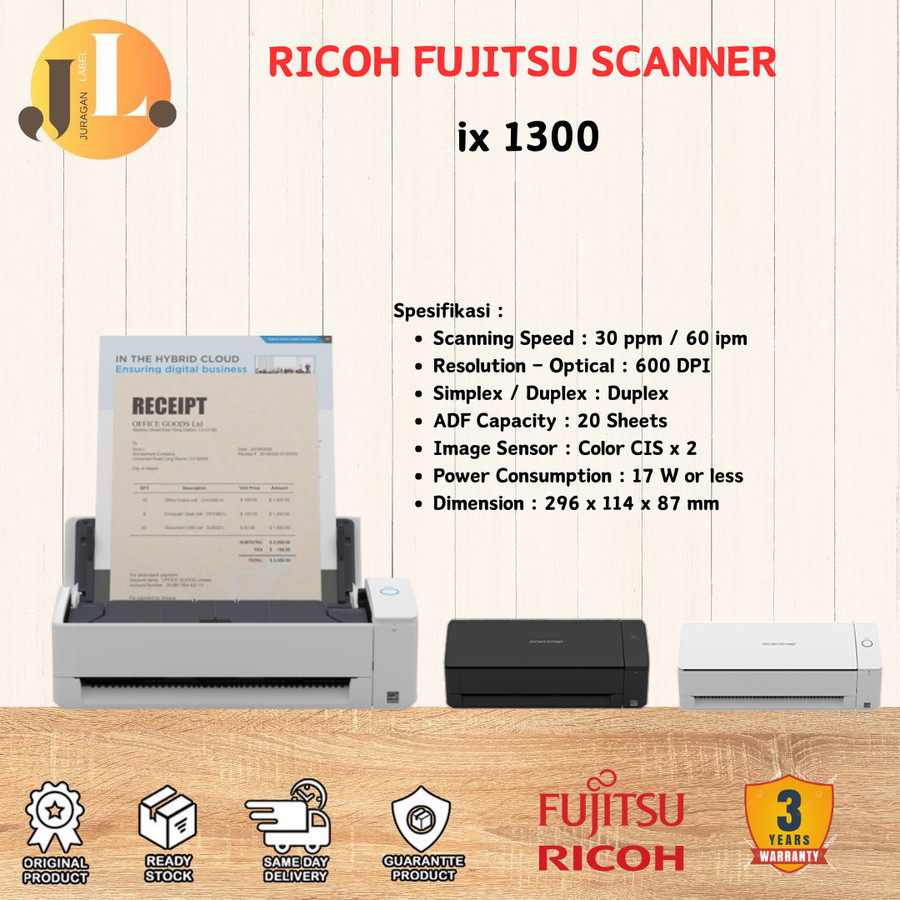 Jual Scanner Fujitsu ScanSnap IX1300 30ppm ADF Ricoh IX-1300 Garansi ...