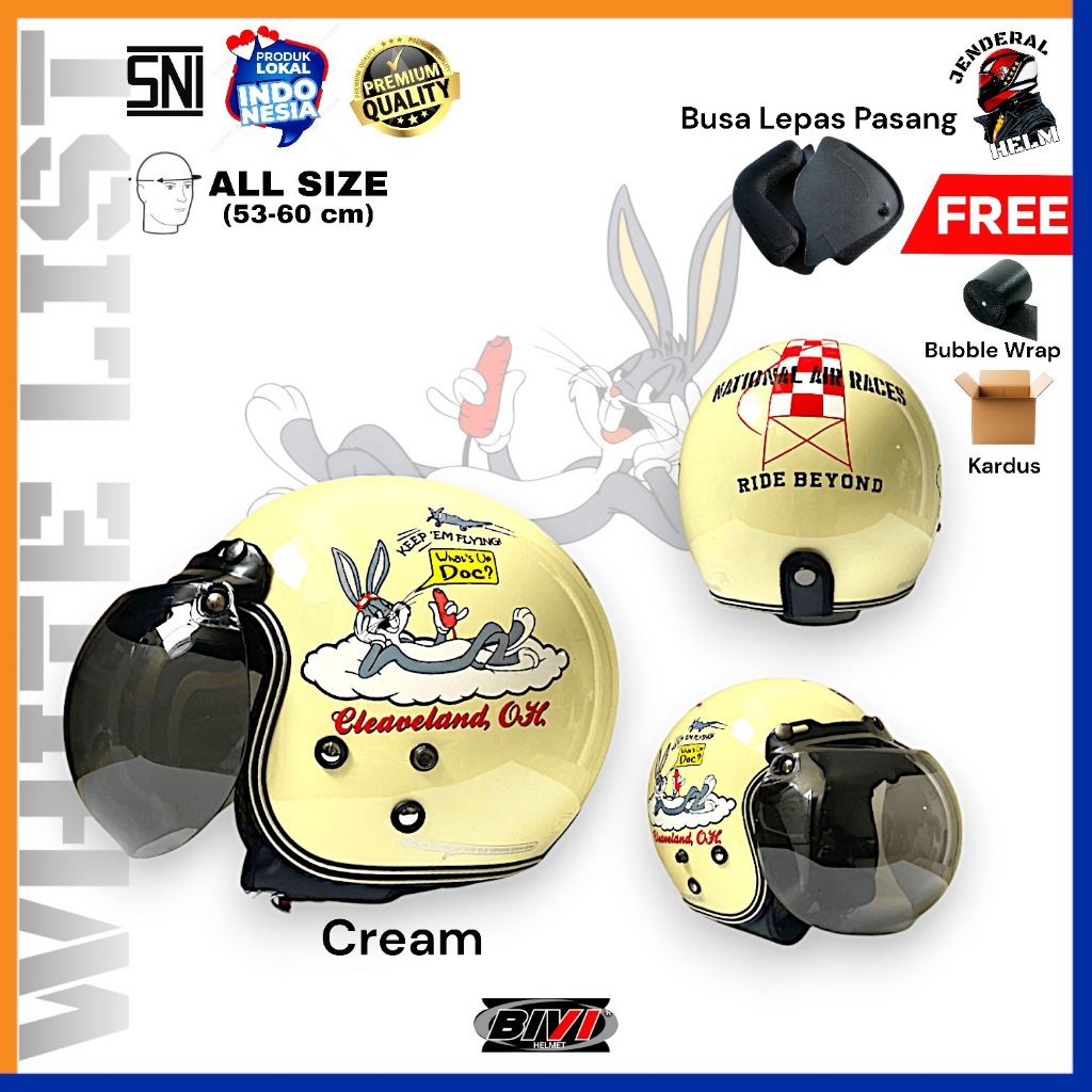 Jual Helm Bogo Retro Motif Kartun List Putih BIVI Bogo SNI Half Face ...