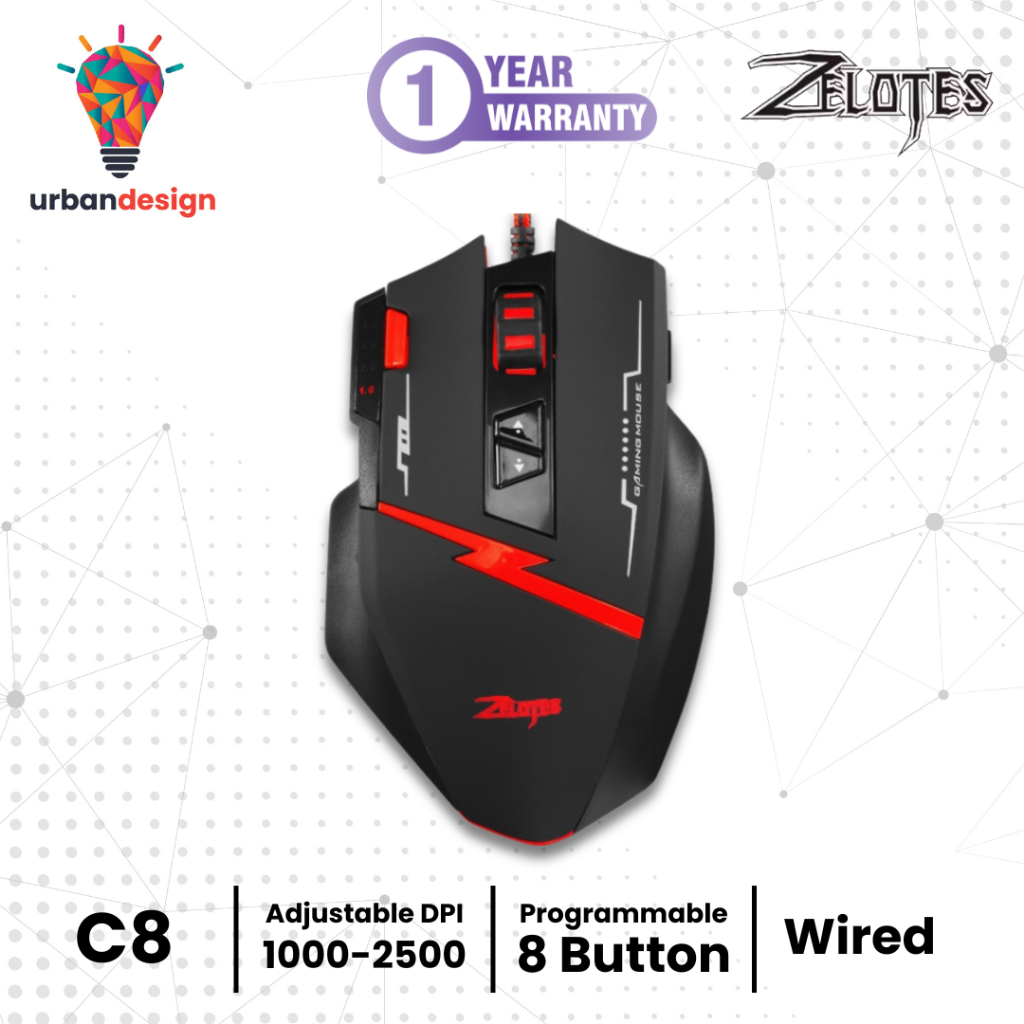 Jual Zelotes C8 Wired Macro Gaming Mouse 8-buttons Programming With 3 ...