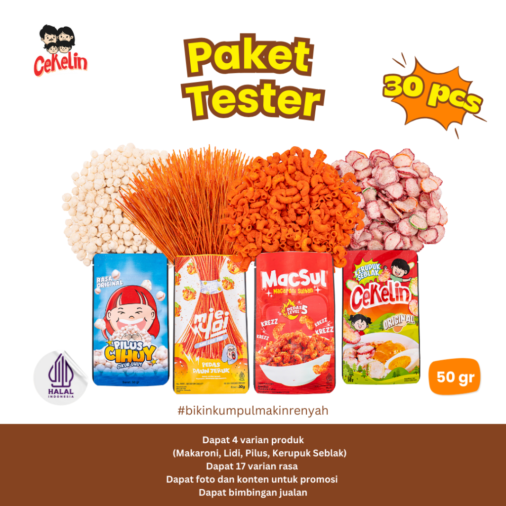 Jual CEKELIN Cemilan Paket Tester 30pcs - Makaroni Mie Lidi Pilus Cikur ...