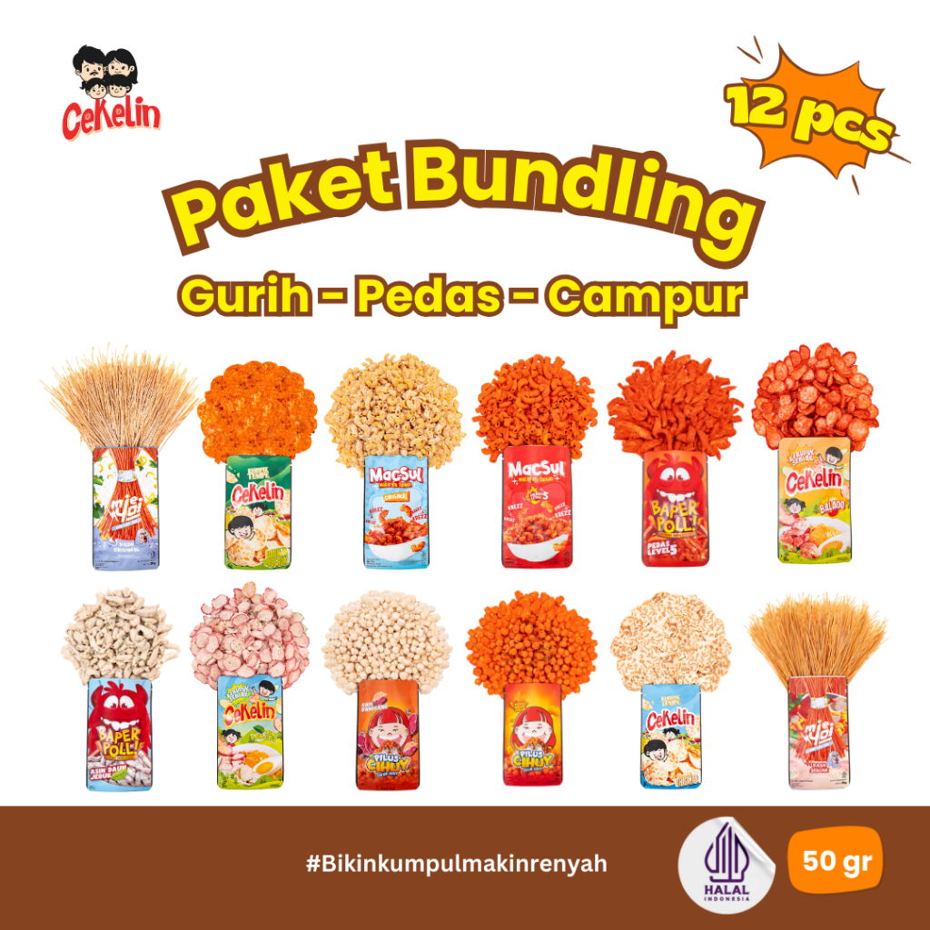 Jual CEKELIN Cemilan Paket Bundling 12pcs Makaroni Mie Lidi Basreng ...