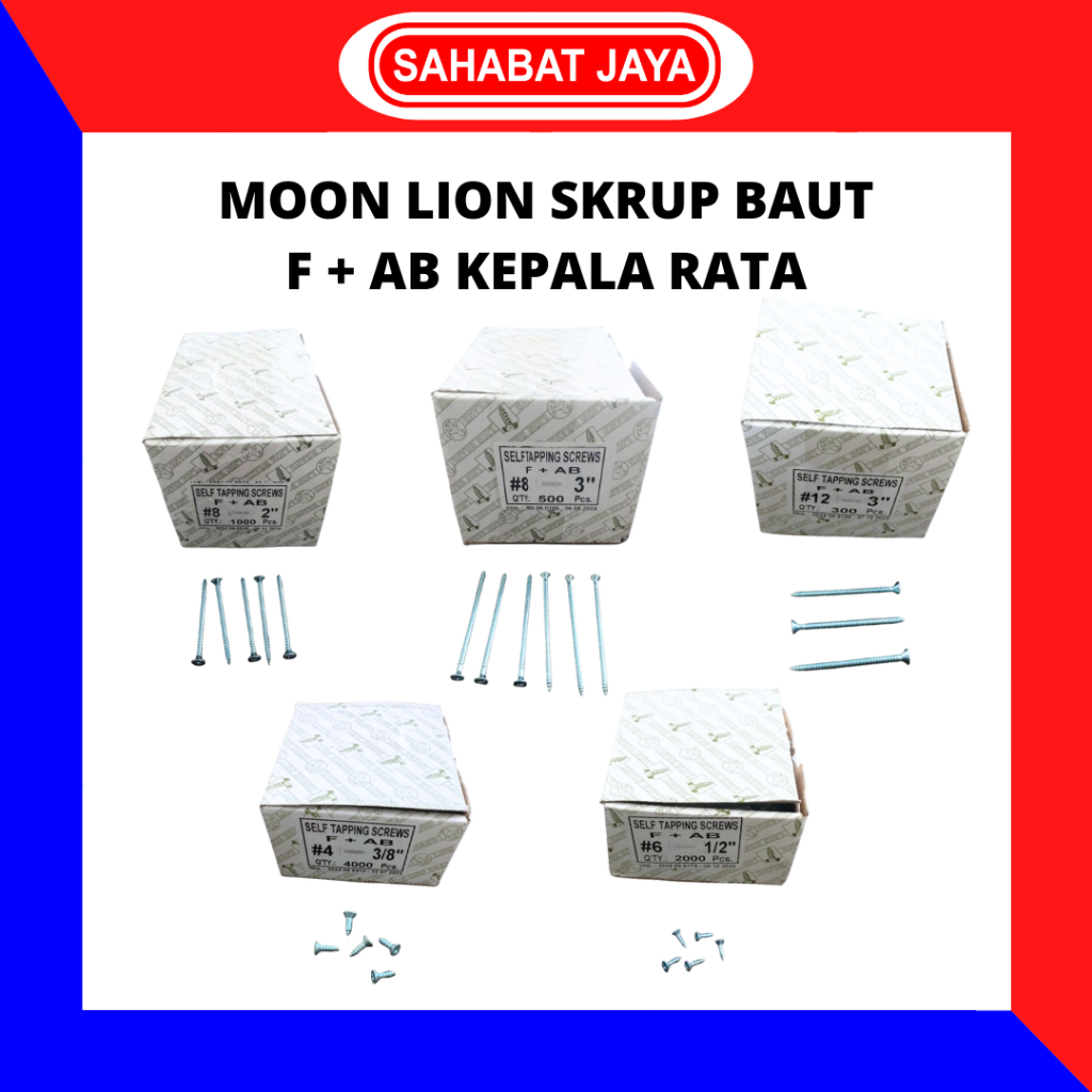Jual Moon Lion Skrup Baut Tapping Screws (F+AB) Kepala Rata 1 Box ...