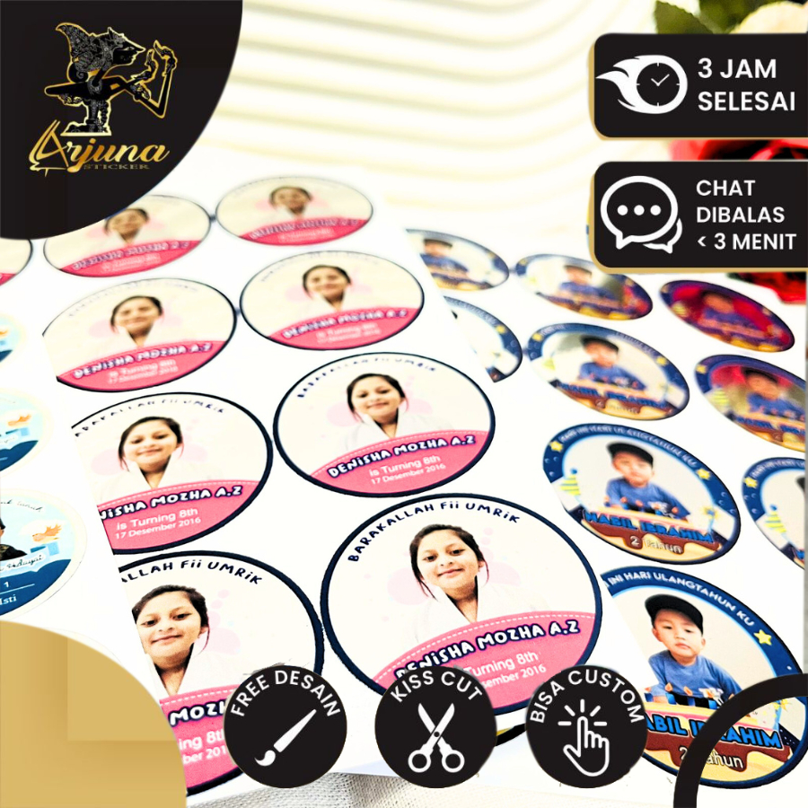 Jual 5-8 Arjuna Stiker Gold / Silver Ulang Tahun Anak Sticker Label ...