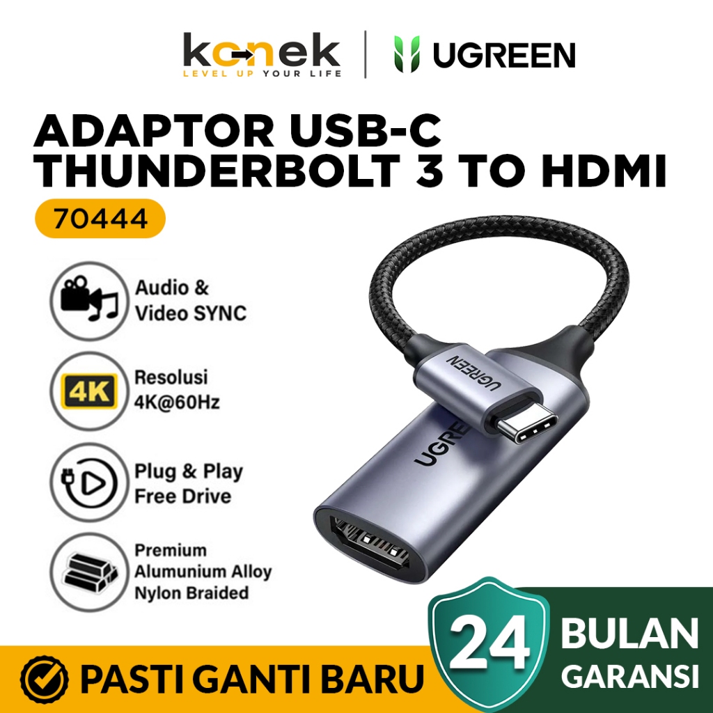 Jual Ugreen Kabel USB C Thunderbolt 3 To HDMI Female Adaptor 2.0 4K 60Hz 70444 | Shopee Indonesia