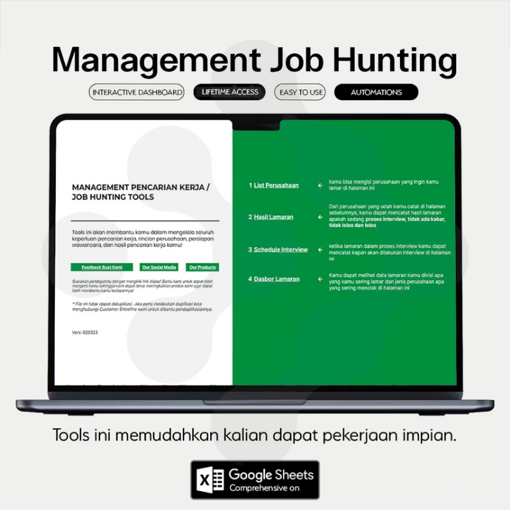 Jual Management Job Hunting Tools Google Sheet Spreadsheet - Tools yang ...