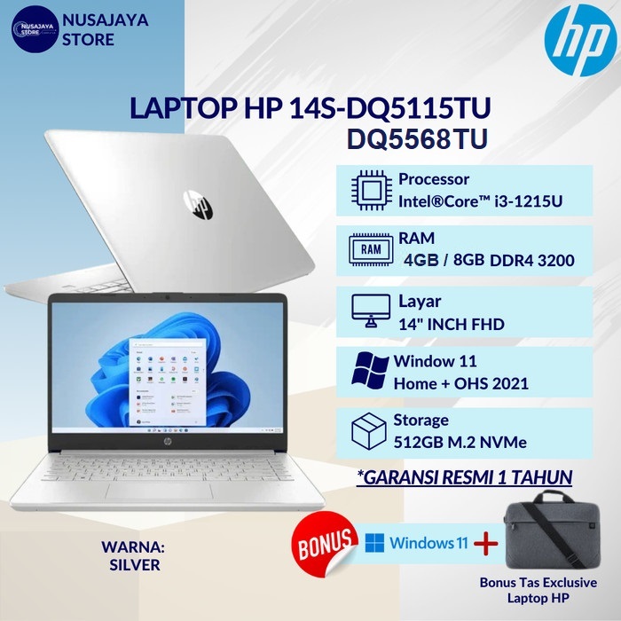 Jual LAPTOP HP 14s-DQ5115TU i3-1215U 8GB 512GB Intel UHD 14" FHD OHS ...