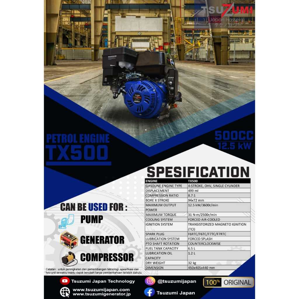 Jual Mesin Penggerak Engine Bensin Tsuzumi Tx500 20 Hp Electric Starter | Shopee Indonesia