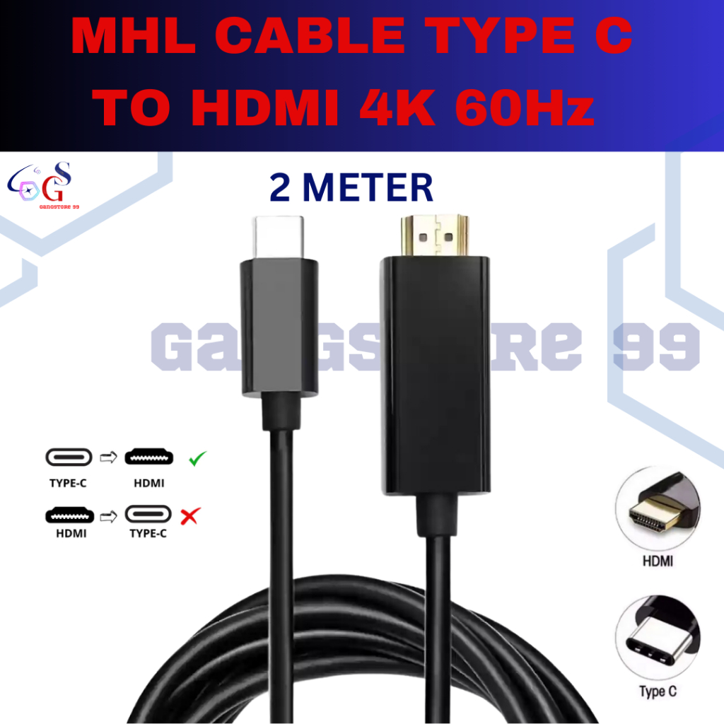 Jual CABLE MHL TYPE C TO HDMI 4K 60Hz 2 Meter, Type C to HDMI 4K UHD ...