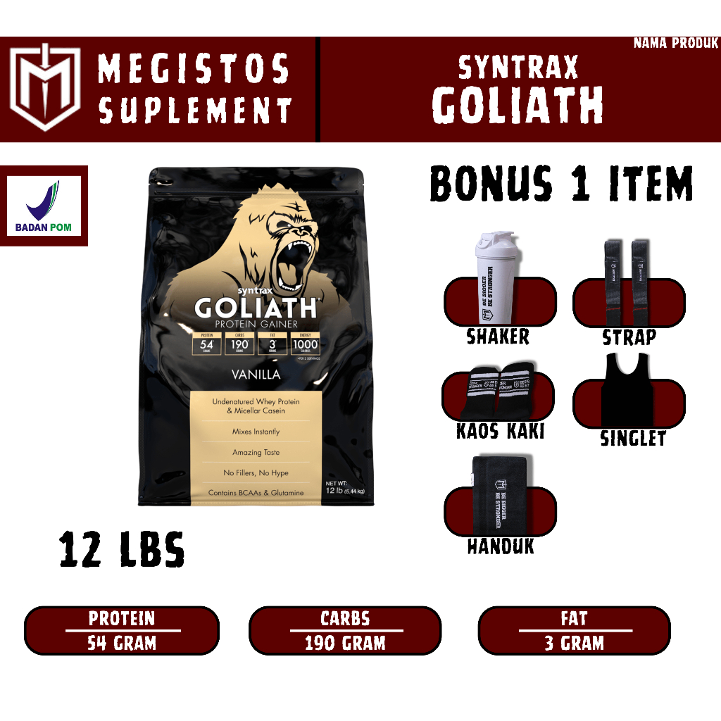 Jual SYNTRAX GOLIATH PROTEIN GAINER 12 LB LBS 12LB 12LBS | Shopee Indonesia