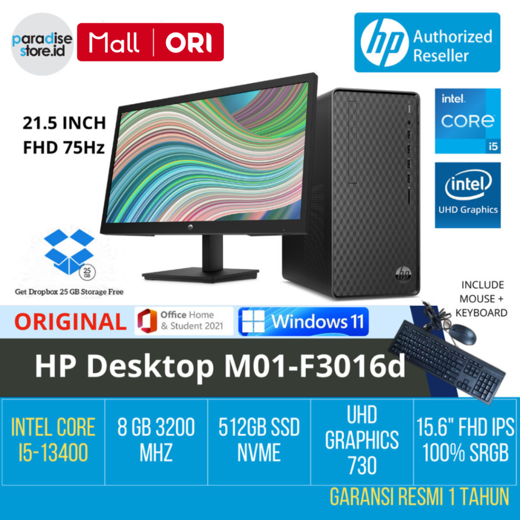 Jual HP PC Desktop M01-F3016d / Core i5 Gen13 / Ram 8GB / RAM16 GB/ 512GB SSD / Win11 + OHS ...