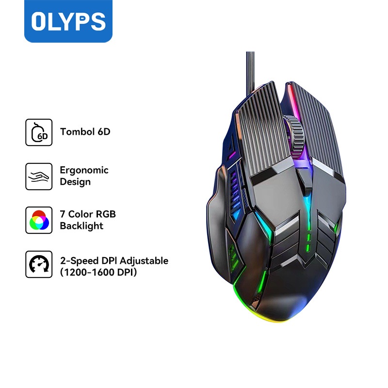 Jual OLYPS Mouse Gaming RGB USB Kabel Portable Optical 1600DPI ...