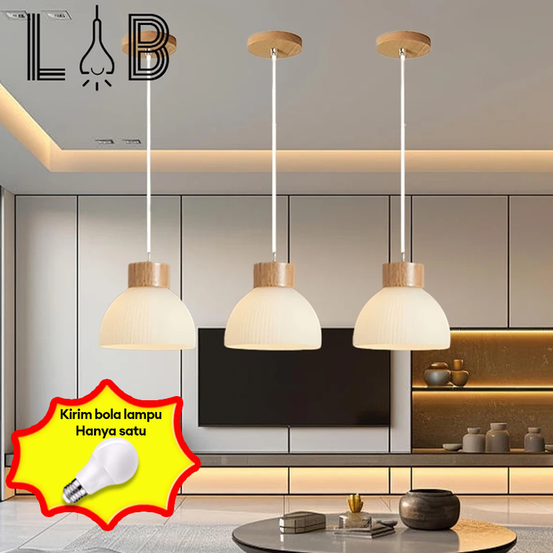 Jual Lampu Gantung Nordik Modern Kap Lampu Kaca Kayu Solid Pendant ...