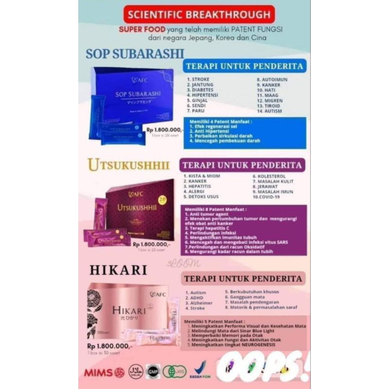 Jual ORIGINAL PRODUK AFC JEPANG : SOP SUBARASHI, UTSUKUSHII, HIKARI | Shopee Indonesia