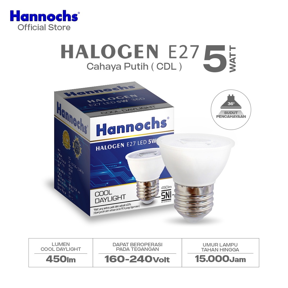 Jual Hannochs LED Spotlight Halogen E27 LED 5W 36D Cahaya Putih ...