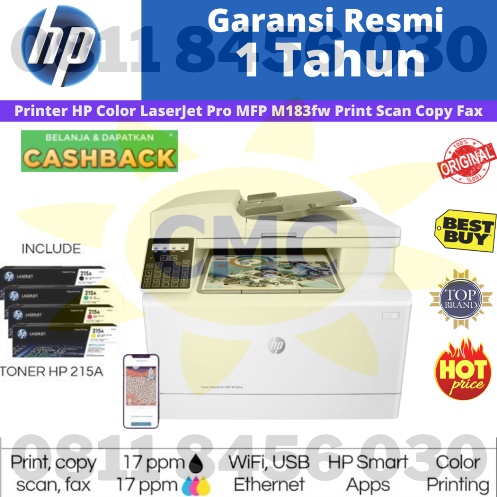 Jual Printer HP Color LaserJet Pro MFP M183fw 183fw All In One Wifi ADF ...