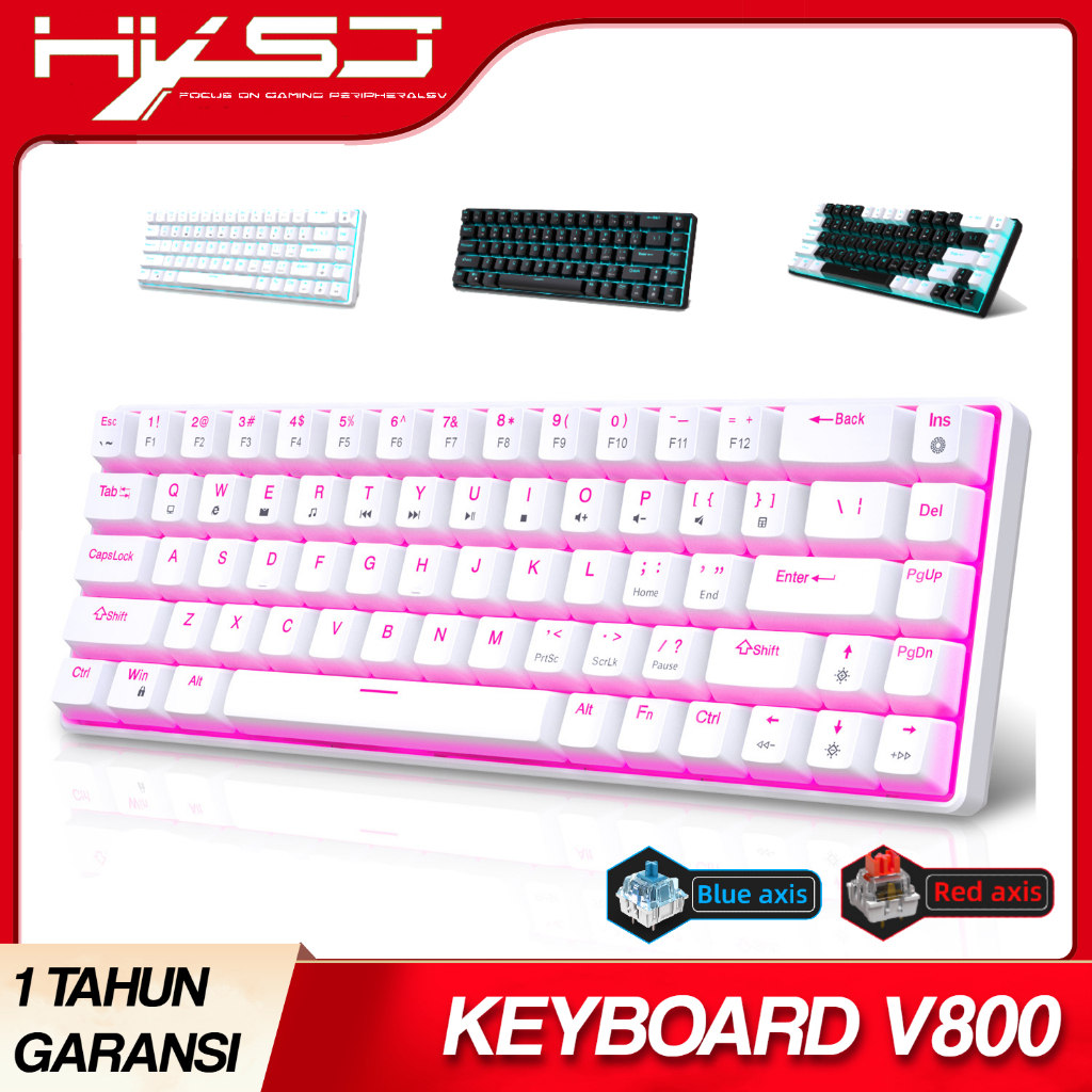 Jual HXSJ V800 Red Axis Blue Axis 68 Key Wired Mechanical Gaming ...