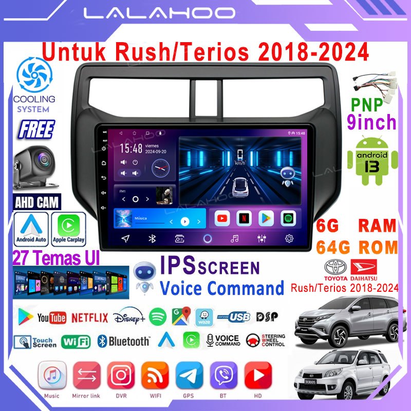 Jual 【Untuk Rush/Terios 2018-2024】6G+64G Android 13 Head Unit Termasuk Frame/PNP Soket 9 Inch ...
