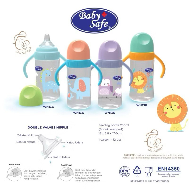 Jual BABY SAFE Feeding Bottle WN13 | Babysafe Wide Neck Handle Bottle ...