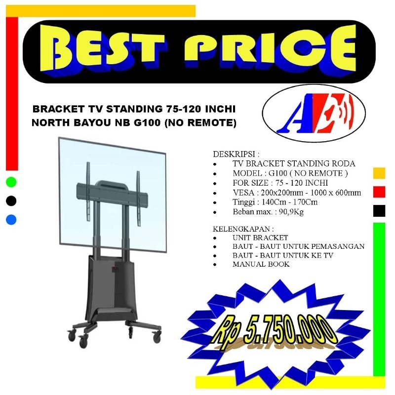 Jual Bracket standing LED TV 65-120 inchi North Bayou NB G100 Motorized ...