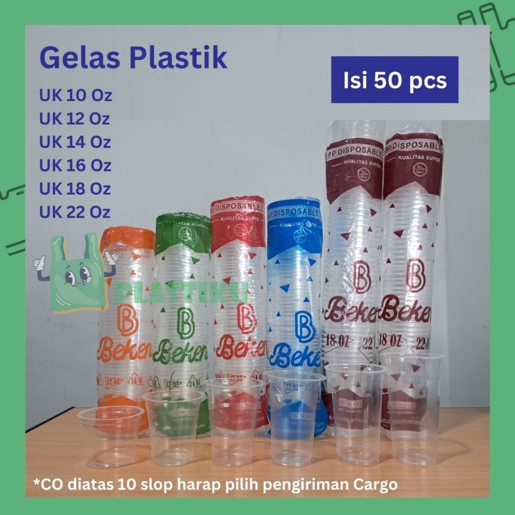 Jual Gelas Cup Plastik [Isi 50 PCS]/ 10 Oz/ 12 Oz/ 14 Oz/ 16 Oz/ 18 Oz ...