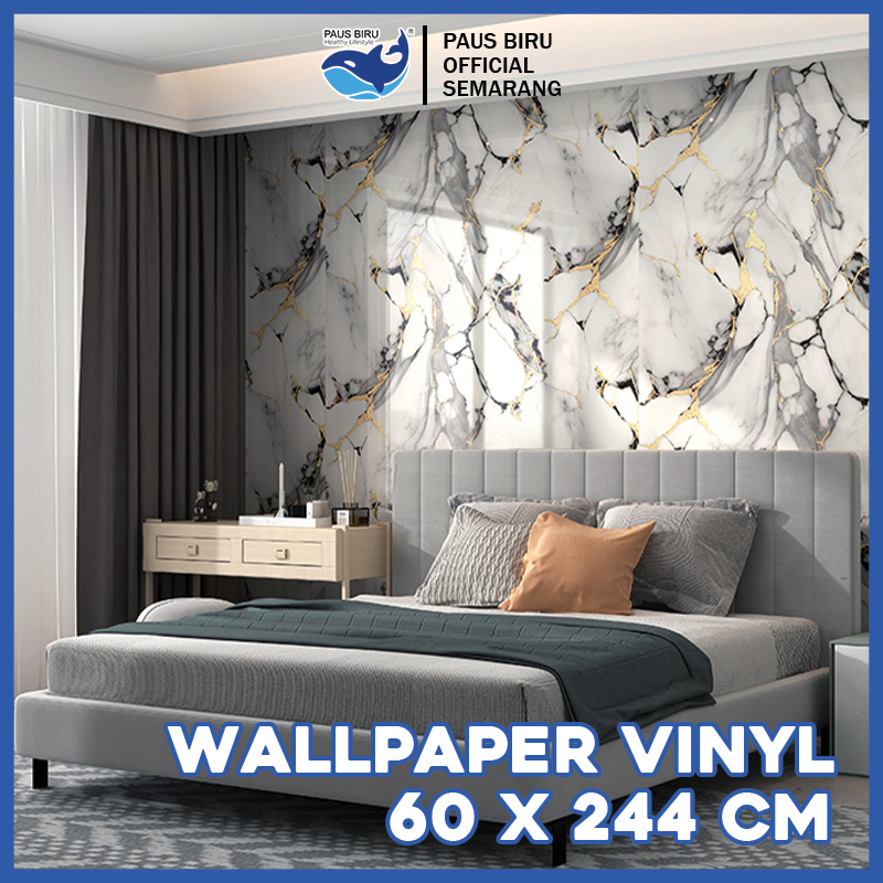 Jual Paus Biru - Wallpaper Dinding Motif Vinyl Marble Foam Roll Sticker ...
