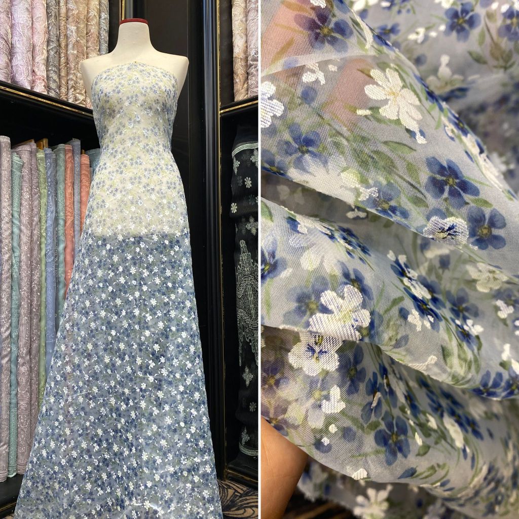 Jual 0.5 METER // Bella Donna Bahan Organza Floral Premium Halus Motif ...