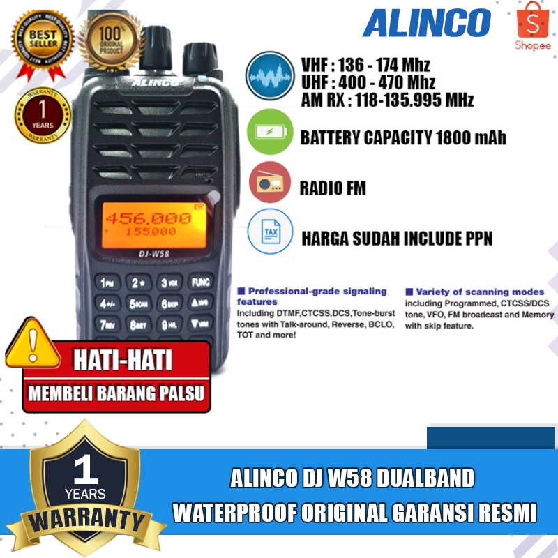 Jual ALINCO DJ W58 Dualband Dj W 58 Waterproof IP67 Ht Alinco Dj W58 W 58 W-58 Original Garansi ...