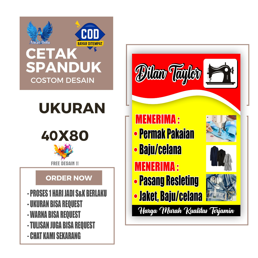 Jual Cetak Spanduk Banner JAHIT BAJU VERMAK LEVIS Ukuran 40x80 Costom ...