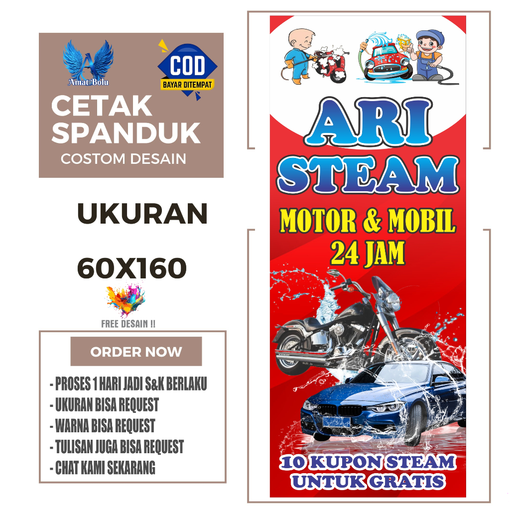 Jual Cetak Spanduk Banner STEAM MOTOR MOBIL Costom Desain | Shopee ...