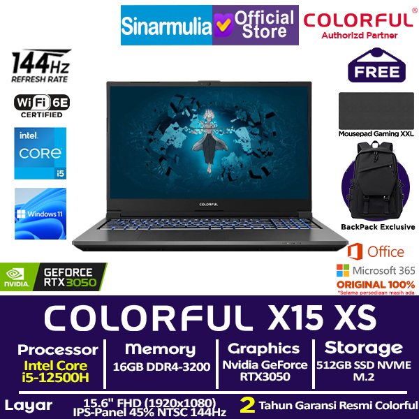 Jual Laptop Gaming COLORFUL X15 XS i5-12500H RTX3050 512GB SSD 16GB 144Hz IPS Win11 | Shopee ...