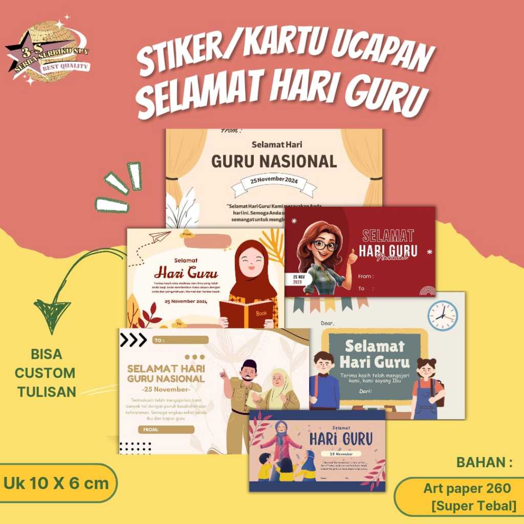 Jual Stiker Hari guru/ Kartu Ucapan Hari Guru /Greeting Card TEACHER'S DAY /Kartu Ucapan Polos ...