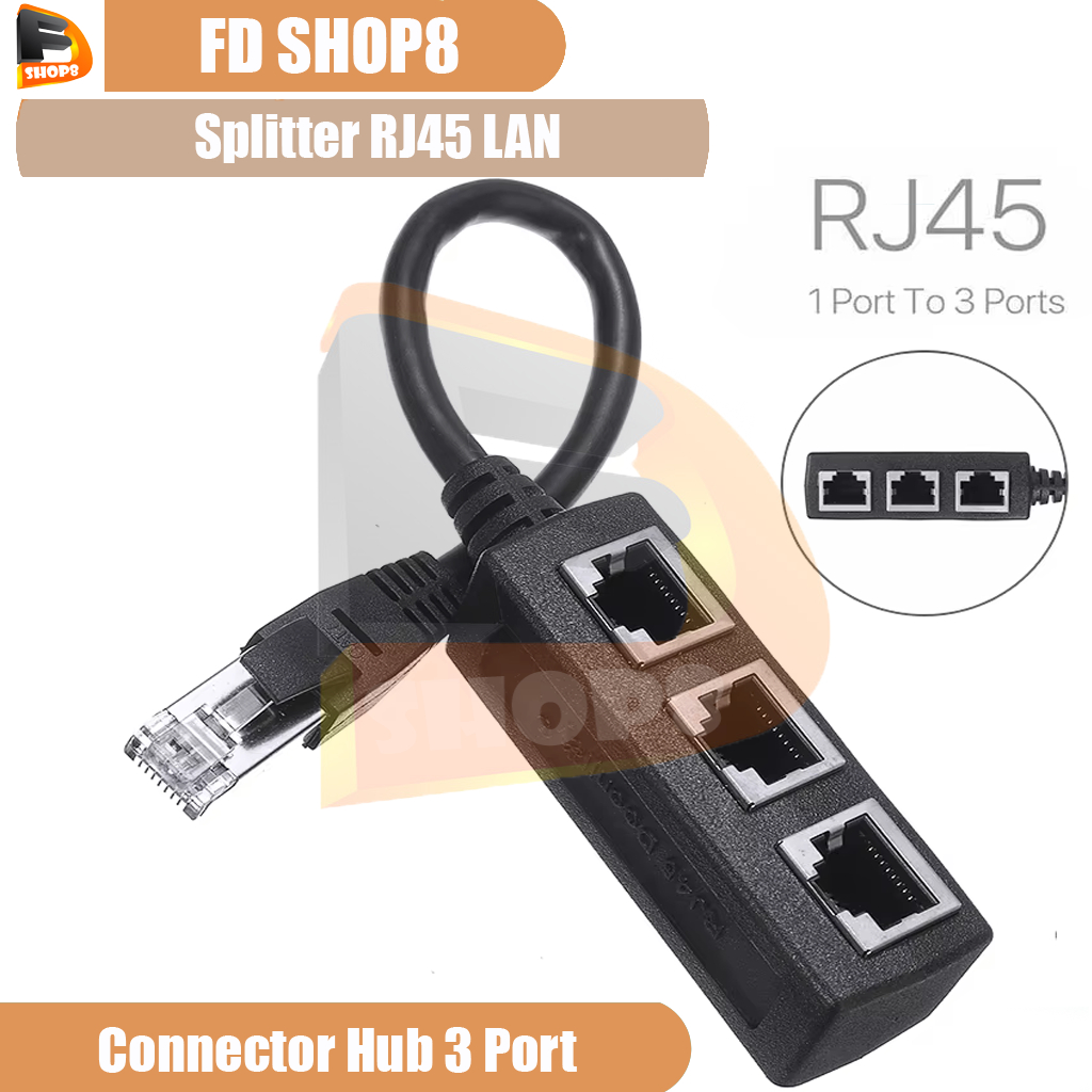 Jual Splitter RJ45 LAN Ethernet Network Connector Hub 3 Port Portable 1 ...