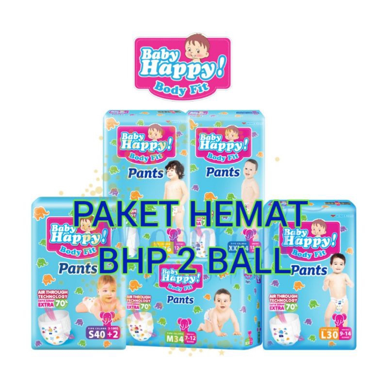 Jual 2 BALL PEMPERS BABY HAPPY PANTS S38 M32 L28 XL26 XXL24 | Shopee Indonesia