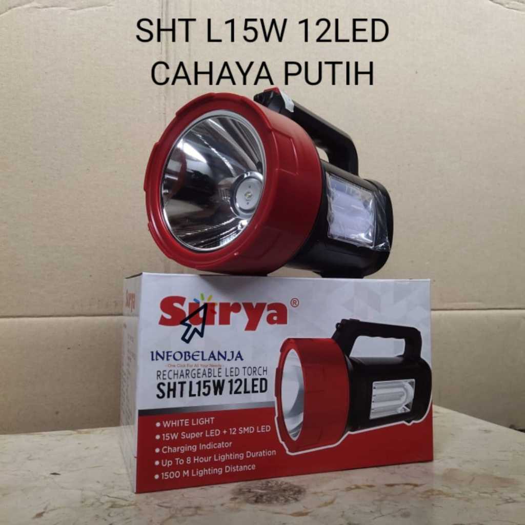 Jual Senter Tangan Jumbo LED 15W Surya SHT L15W 12LED rechargeable Original SNI | Shopee Indonesia