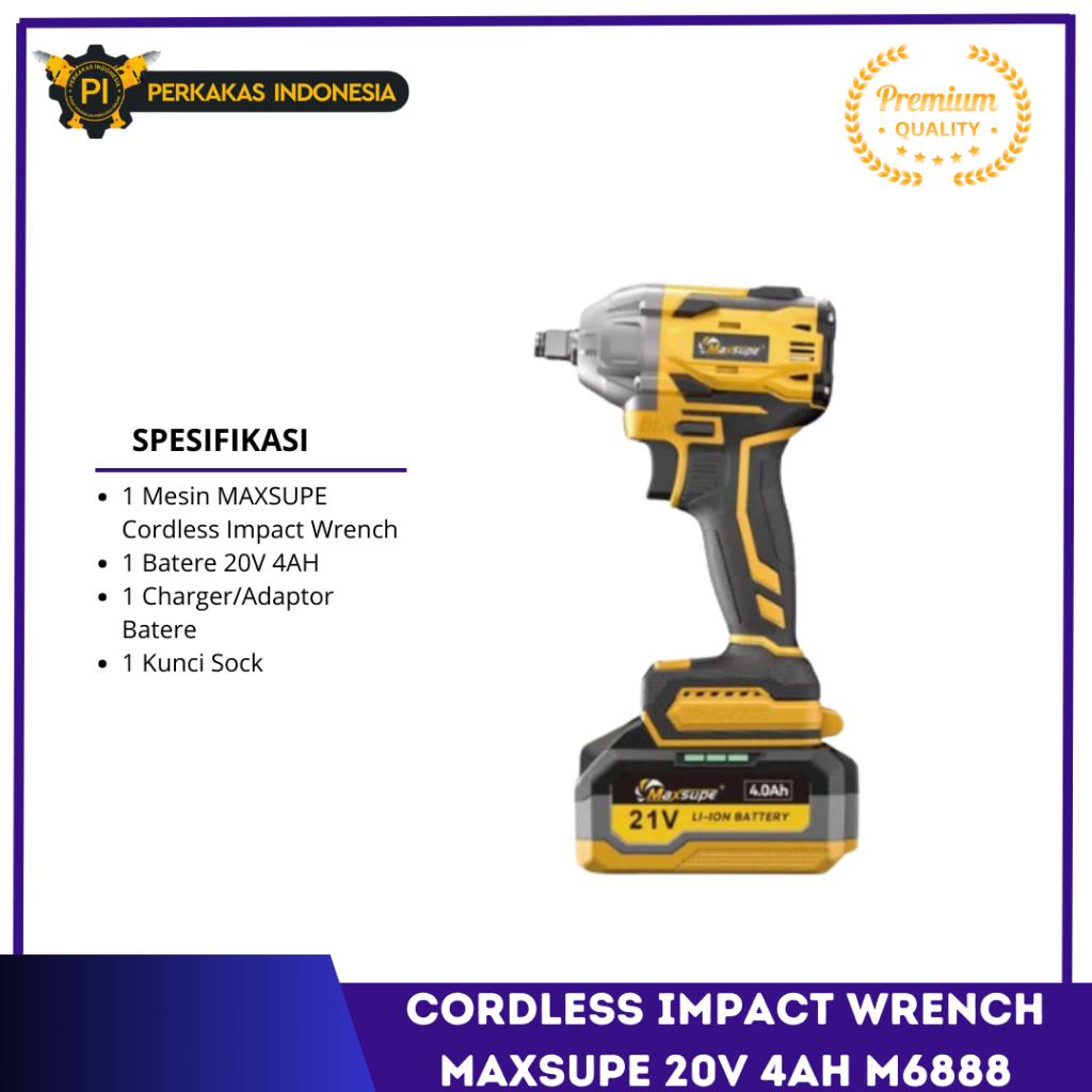 Jual Cordless Impact Wrench MAXSUPE 20V 4AH M6888 Brushless Mesin Bor ...