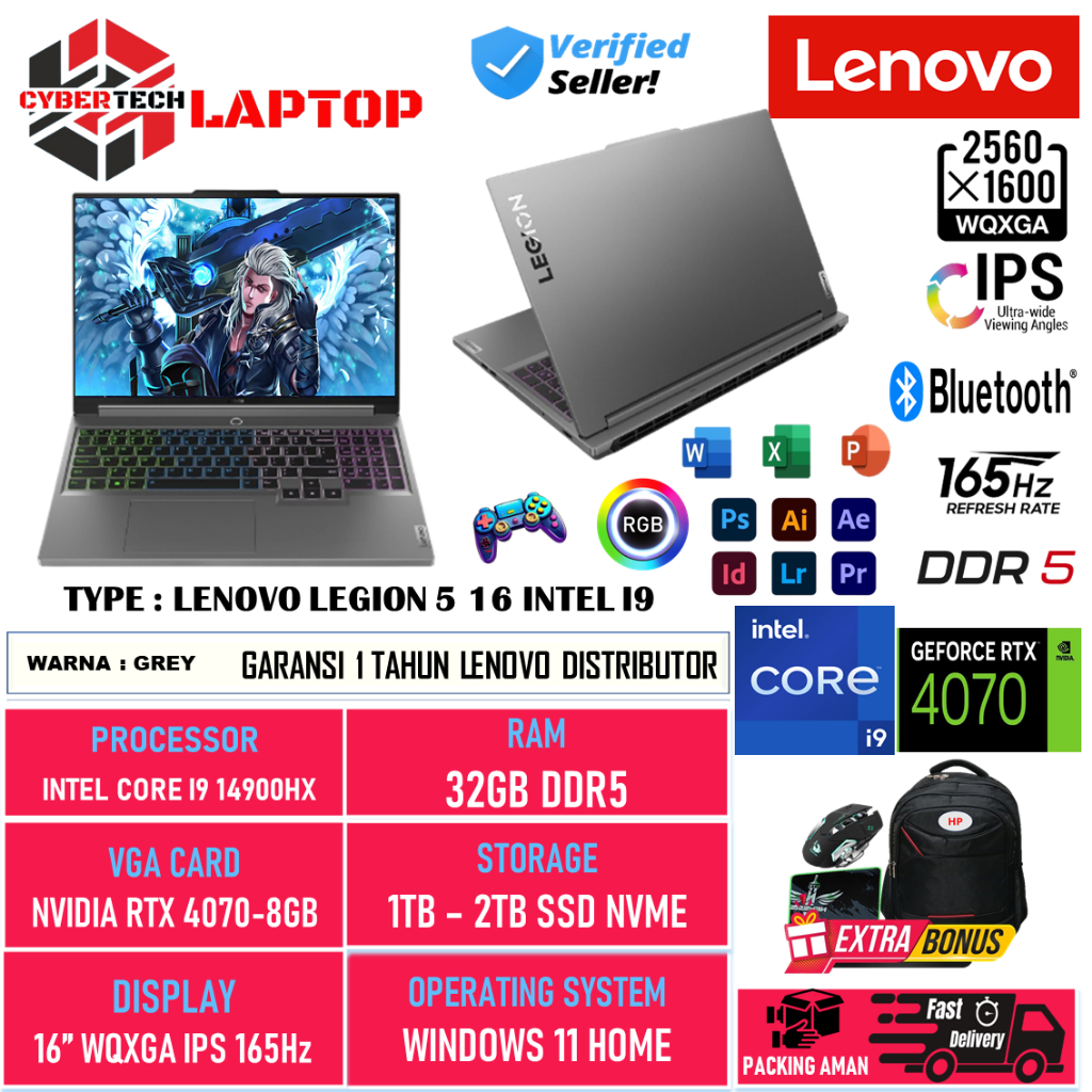 Jual Laptop Gaming Lenovo Legion 5 16 Intel Core i9 14900HX 32GB DDR5 ...
