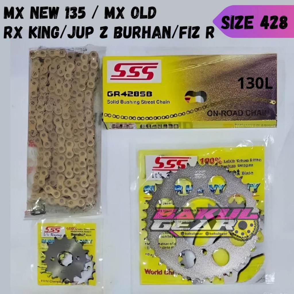 Jual Gear set Jupiter MX Old 135 / MX New / RX King Full Set Rantai SSS ORIGINAL 428 Gold ...