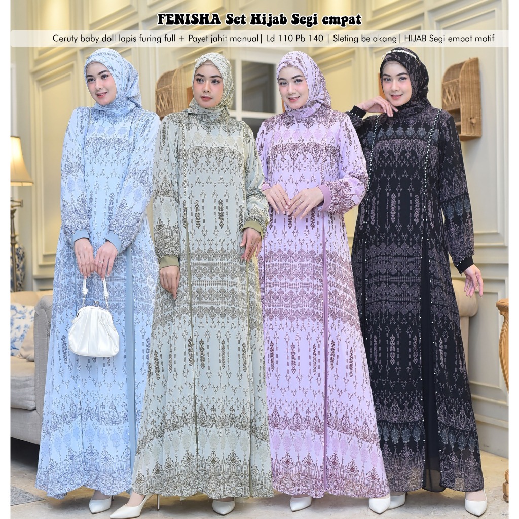 Jual ILYA FS- FENISHA 2 Gamis Muslim Set Hijab Model Terbaru Bahan ...