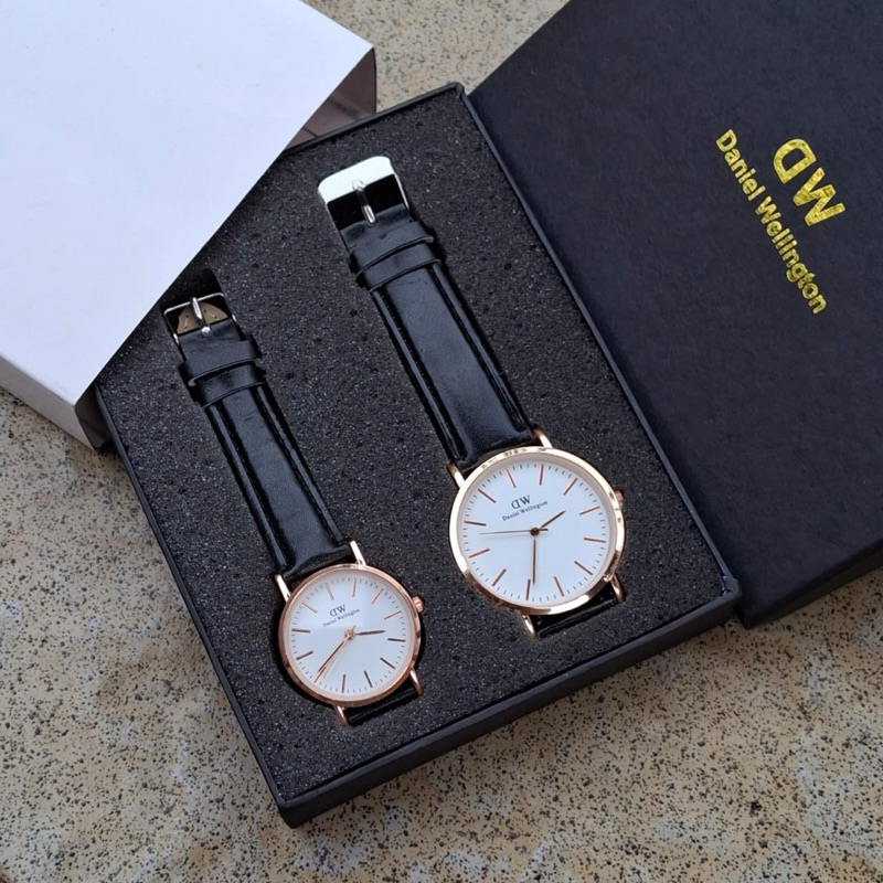 Jual (Terima Cod)Jam Tangan Couple DM Strap Kulit Harga 1 Pasang/2Pcs ...