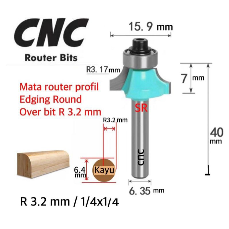 Jual Mata Router/ Profil Round Over Bits 3 mm (1/4 × 1/4 / 301-011 ...