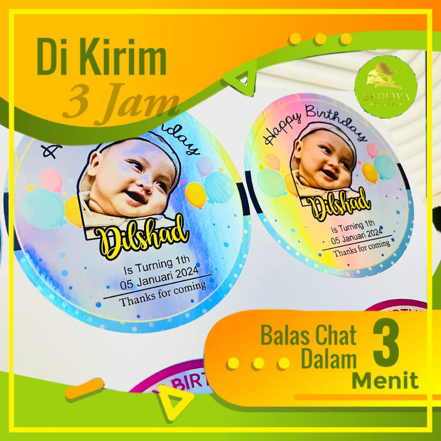 Jual 5-8 Sadewa Stiker Hologram Ulang Tahun Anak Sticker Label Happy ...