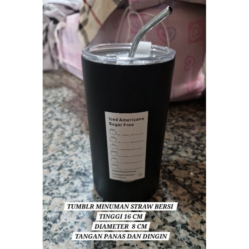 Jual TUMBLR MINUMAN SEDOTAN BESI BLACK 600 ML | Shopee Indonesia